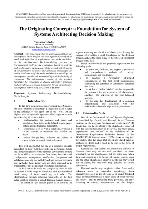 Pdf The Originating Concept A Foundation For System Of Systems Architecting Decision Making