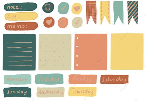 벡터 주간 플래너 일러스트레이션 저널링 노트 일러스트 메모지 삽화 스티커 장식 종이 템플릿 Psd 다운로드 디자인 자료 다운로드