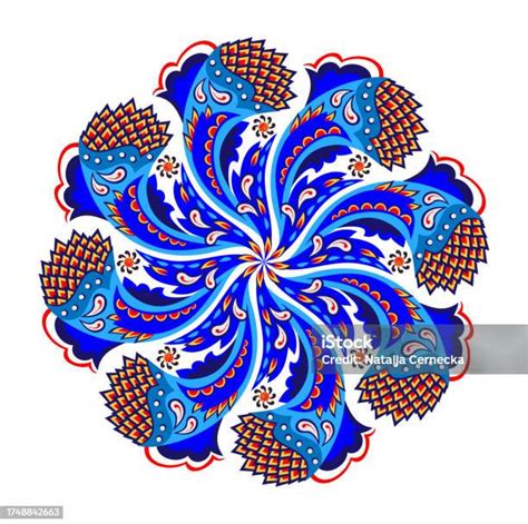 민족 모티브가 있는 둥근 기하학적 만다라 판타지 오리엔탈 장식이 있는 메달리온 인도 전통 패턴입니다 로고 아이콘 직물 문신 자수 장식을 인쇄합니다 감각 지각에 대한 스톡