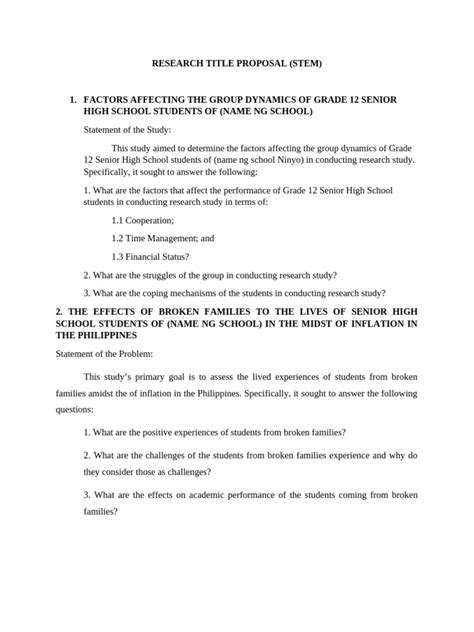 Research Title Proposal Pdf Teachers Stress Biology