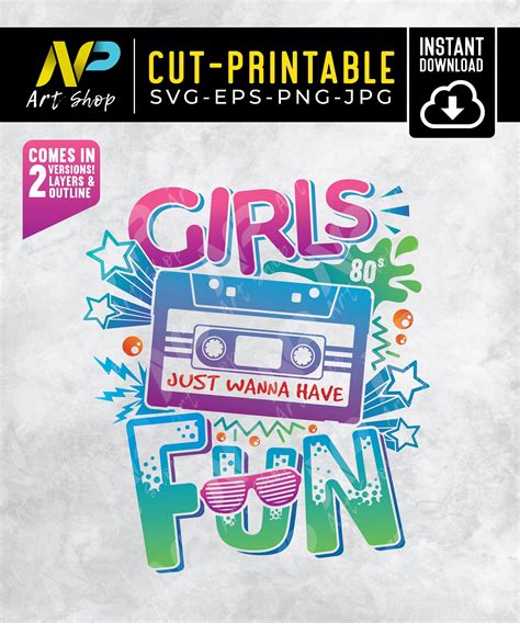 Girls Svg Just Wanna Have Fun Svg Mixed Tape 80s Svg Vibes Music Casset