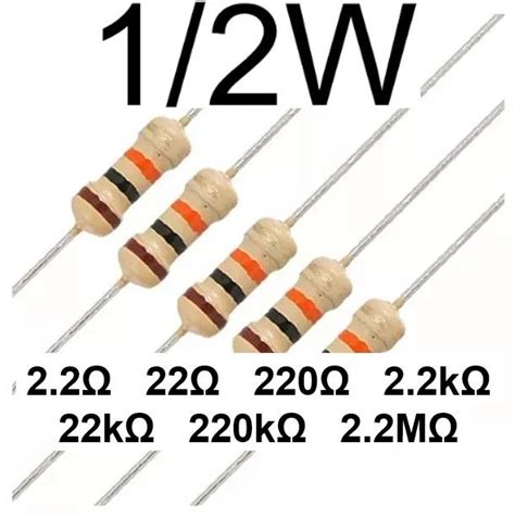 10pcs 1 2w Carbon Film Resistor 2 2 Ohm To 2 2m Ohm 5 Tolerance 0 5w Perintang 1 2