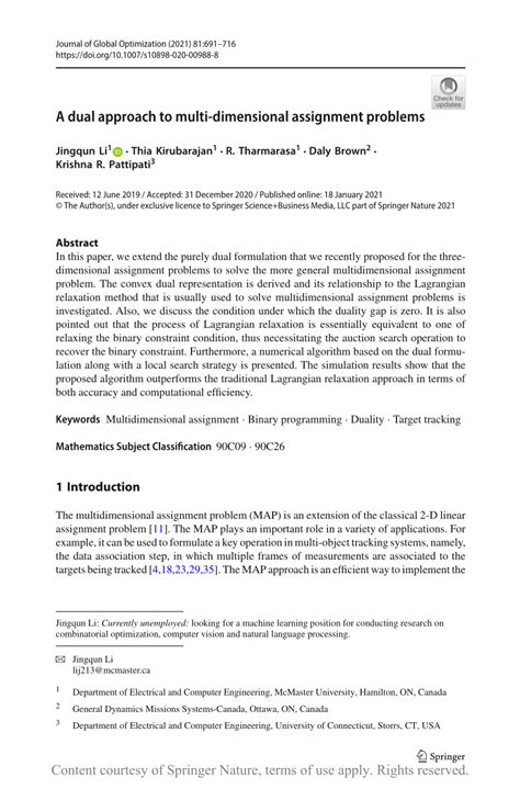 A Dual Approach To Multi Dimensional Assignment Problems Request Pdf
