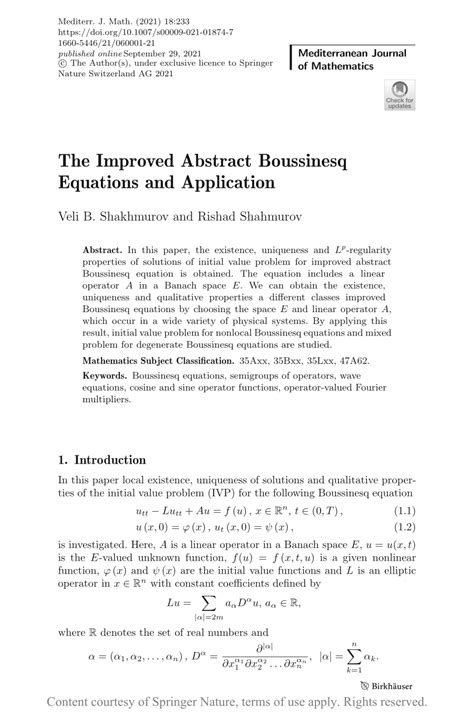 The Improved Abstract Boussinesq Equations And Application Request Pdf