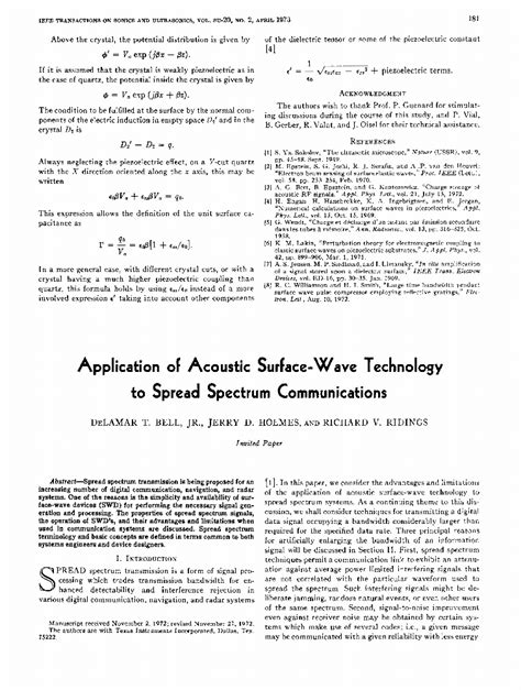 Application Of Acoustic Surface Wave Technology To Spread Spectrum Communications Ieee
