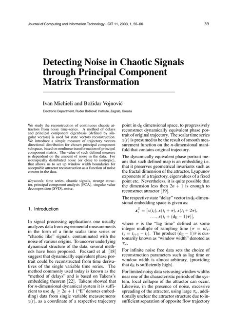 Pdf Detecting Noise In Chaotic Signals Through Principal Component