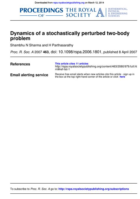 Pdf Dynamics Of A Stochastically Perturbed Two Body Problem