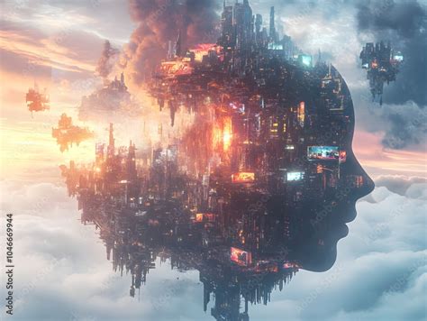 Dynamic Dimensional Digital Metropolis Floating Surreal Futuristic Cityscape with Shapeshifting ...