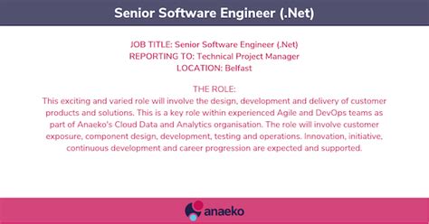 Senior Software Engineer Net Job At Anaeko