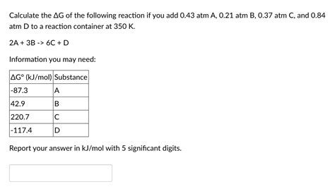 Solved Calculate the ΔG of the following reaction if you add Chegg