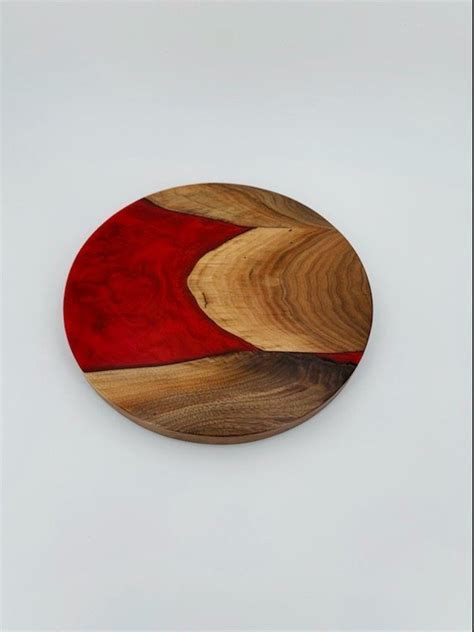 walnut lazy susans with ruby epoxy functional pieces of art display