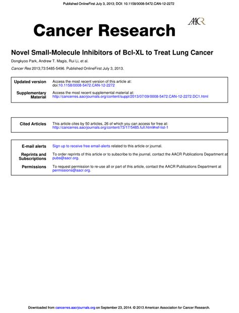 Pdf Novel Small Molecule Inhibitors Of Bcl Xl To Treat Lung Cancer