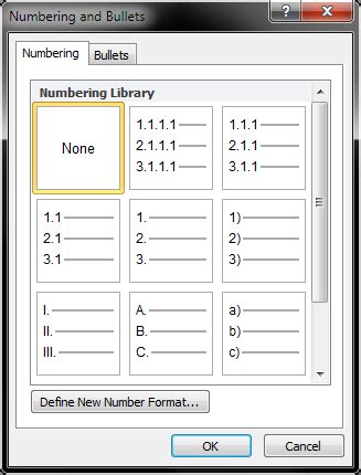 Microsoft Word Numbered Lists