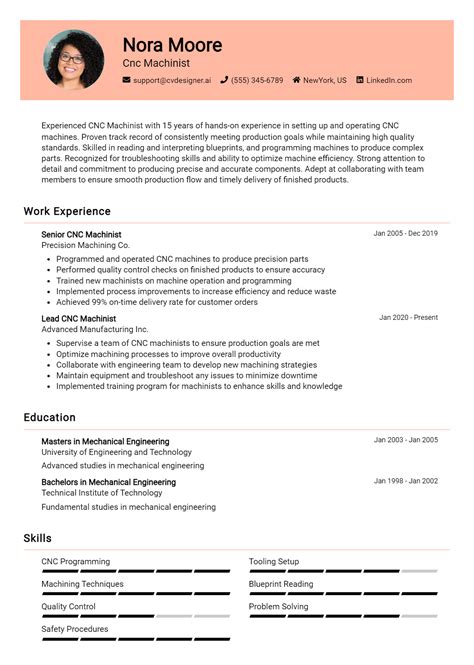 Cnc Machinist Resume Example For 2024 Best Formatting Tips Cvdesigner Ai