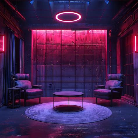 Premium Photo A Room With A Round Table And Chairs And A Round Circle On The Wall