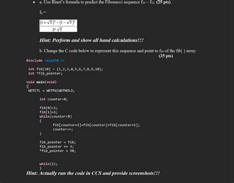 Solved A Use Binet S Formula To Predict The Fibonacci Chegg