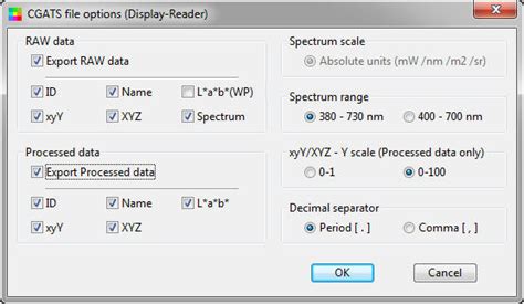 PatchTool Display Reader CGATS Options Dialog