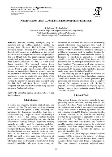 Pdf Prediction Of Liver Cancer Using Random Forest Ensemble