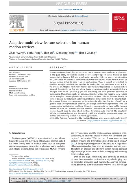 Pdf Adaptive Multi View Feature Selection For Human Motion Retrieval