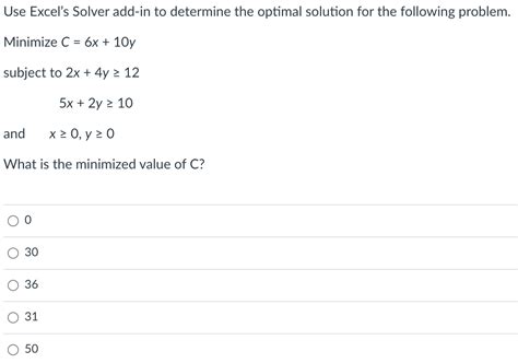 solved use excel s solver add in to determine the optimal