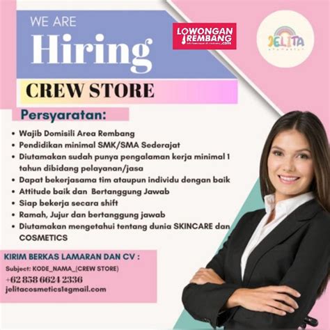 Lowongan Kerja Pegawai Crew Store Toko Jelita Cosmetics Rembang