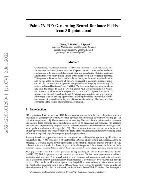 PDF Points NeRF Generating Neural Radiance Fields From D Point Cloud