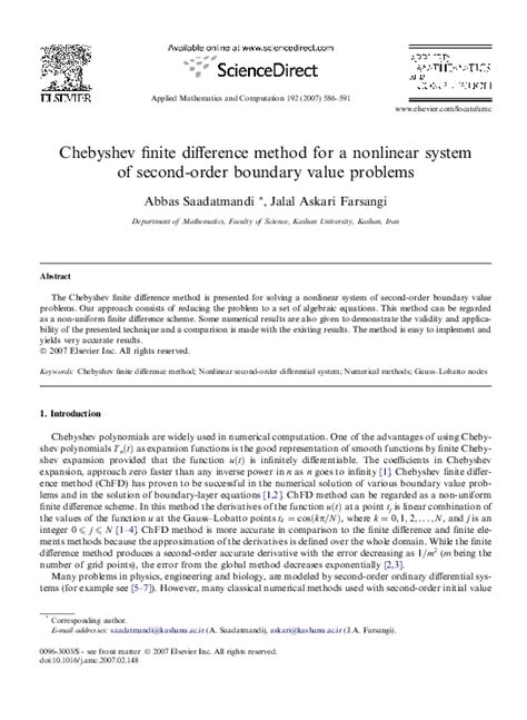 Pdf Chebyshev Finite Difference Method For A Nonlinear System Of Second Order Boundary Value