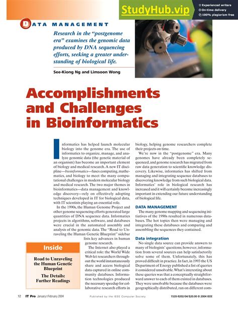 Accomplishments And Challenges In Bioinformatics Pdf