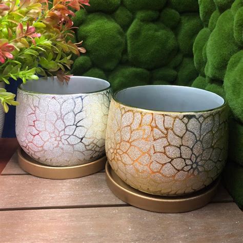 Silver And Gold Ceramic Pot Creative Round Ceramic Pot Desktop Potted