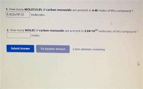 Solved 1 How Many Molecules Of Carbon Monoxide Are Present