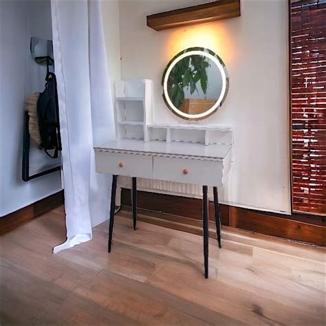 Yiwushop ปลีก ส่ง โต๊ะเครื่องแป้ง ไม้ เกาหลี พร้อมกระจก มินิมอล มีไฟ Shopee Thailand