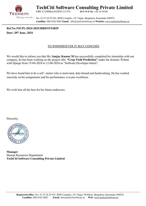 Sanjay Kumar M On Linkedin Here I Posted My Internship Certificate On My Field Of Interest