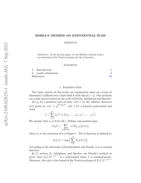 Pdf Robbas Method On Exponential Sums