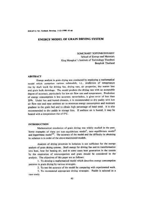 Full Article Energy Model Of Grain Drying System