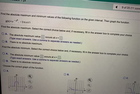 solved 9 of 20 11 com ind the absolute maximum and