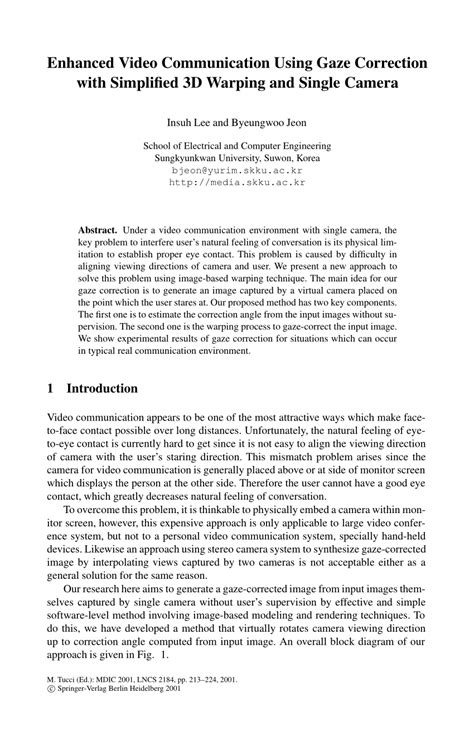 Pdf Enhanced Video Communication Using Gaze Correction With Simplified 3d Warping And Single