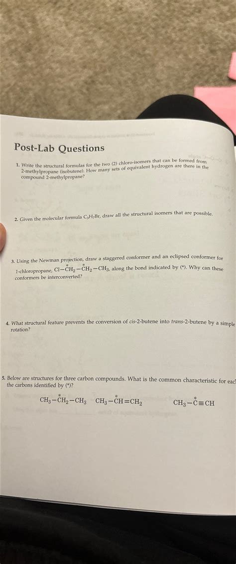 Post Lab QuestionsWrite The Structural Formulas For Chegg