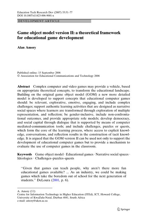 Pdf Game Object Model Version Ii A Theoretical Framework For Educational Game Development