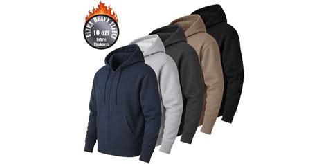 Mens Heavyweight Fleece Lined Full Zip Hoodie