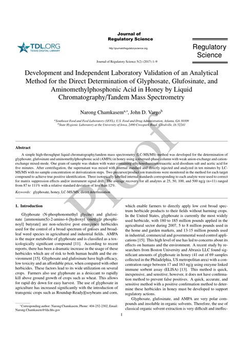 Pdf Development And Independent Laboratory Validation Of An Analytical Method For The Direct