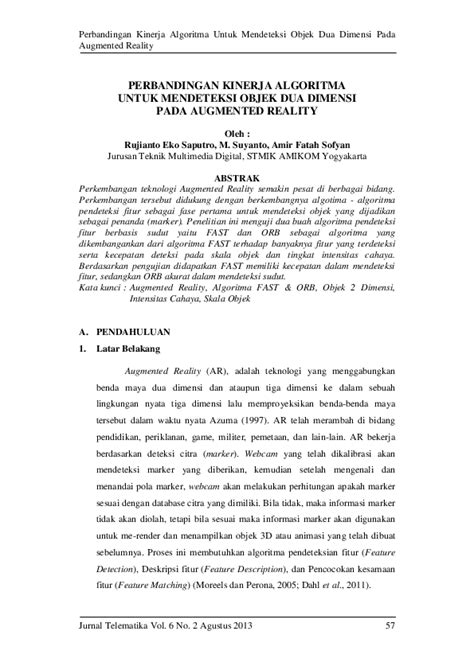 Pdf Perbandingan Kinerja Algoritma Untuk Mendeteksi Objek Dua Dimensi Pada Augmented Reality