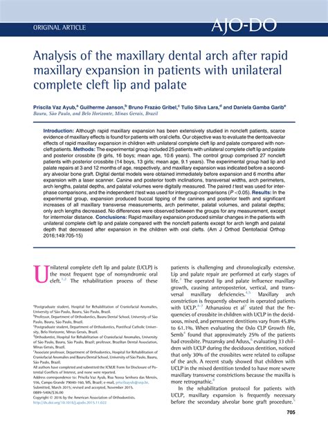 Pdf Analysis Of The Maxillary Dental Arch After Rapid Maxillary Expansion In Patients With