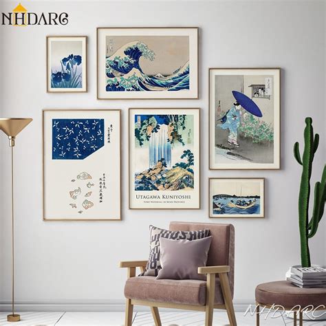 일본 스타일 푸른 바다 파도 낚시 보트 풍경 캔버스 인쇄 페인팅 포스터 벽 사진 아트 거실 홈 데코 Aliexpress