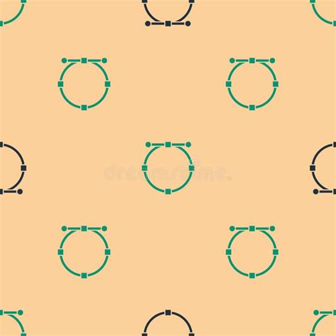Green And Black Circle Banner With Bezier Curve Icon Isolated Seamless Pattern On Beige