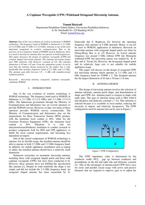 Pdf A Coplanar Waveguide Cpw Wideband Octagonal Microstrip Antenna