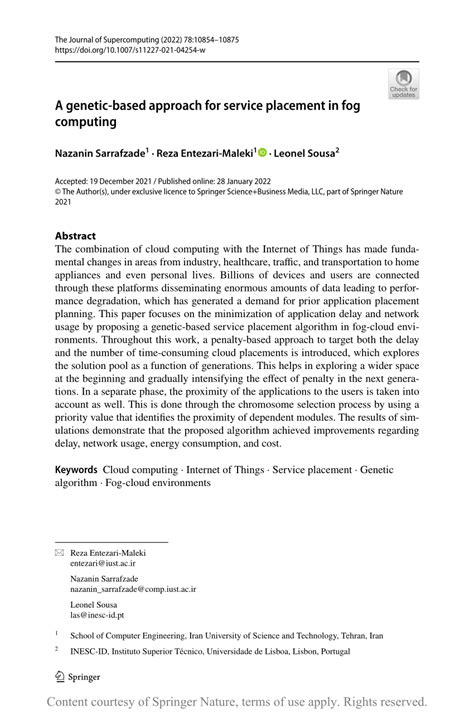 a genetic based approach for service placement in fog computing