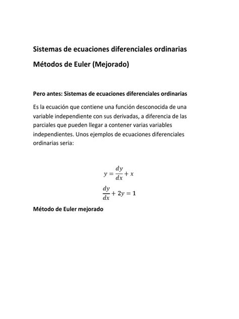 Metodo De Euler Mejorado Pdf Ecuaciones Ecuaciones Diferenciales