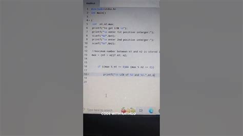 cprogram to find lcm of any two numbers code youtube