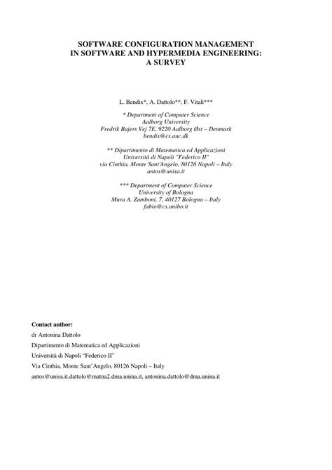 Pdf Software Configuration Management In Software And Hypermedia Engineering A Survey