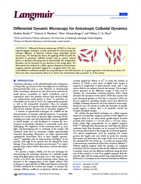 Pdf Differential Dynamic Microscopy For Anisotropic Colloidal Dynamics